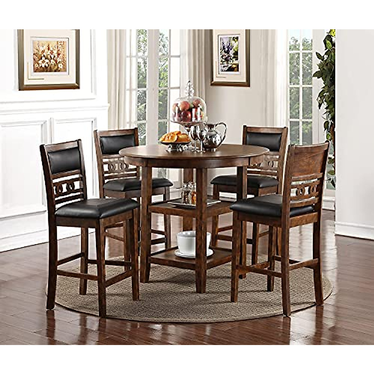 New Classic Furniture Gia 5-Piece Counter Dining Table Set, 42.25-Inch, Brown