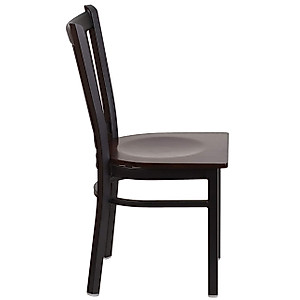 Flash Furniture HERCULES Series Black Vertical Back Metal Restaurant Chair - Walnut Wood Seat