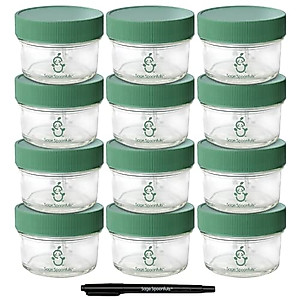 Sage Spoonfuls -12 Pack, 4 oz Baby Food Jars, Glass Baby Food Containers with Lids - Freezer Storage, Leakproof, Reusable Small Glass Baby Food Containers, Microwave & Dishwasher Friendly