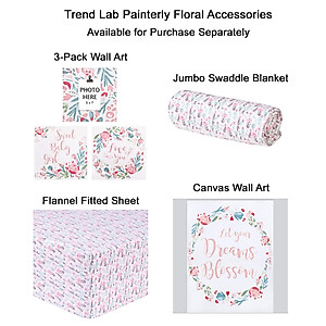 Trend Lab Painterly Floral 3 Piece Crib Bedding Set, Offers A Great Photo Oportunity, Includes Quilt, Fitted Crib Sheet and Skirt