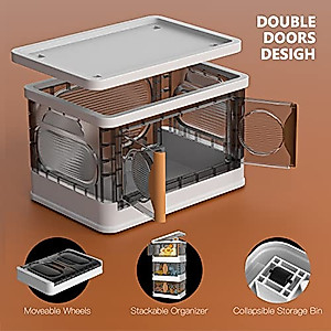 Storage Bins with Lids, 10.6 Gal Closet Organizers, Collapsible Storage Bins, Stackable Folding Storage Box, Dorm Storage Bins with Lids and Doors