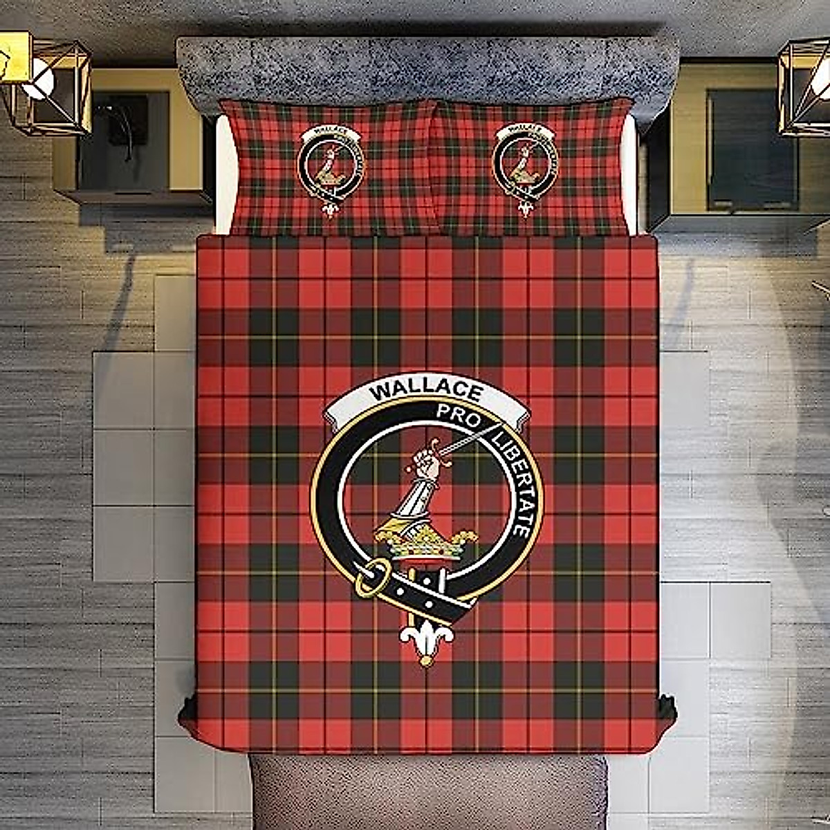 JIVWRC556 Ultra Soft Microfiber Breathable Comforter Cover Sets Wallace Hunting Red Tartan Clan Badge 3-Piece Bedding Set (1 Duvet Cover+2 Pillow Shams)