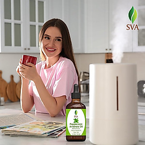 SVA Peppermint Essential Oil – 4 Fl Oz – 100% Natural Peppermint Oil - for Diffuser, Hair Care, Face, Skin Care, Aromatherapy, Scalp and Body Massage, Soap and Candle Making - with Dropper