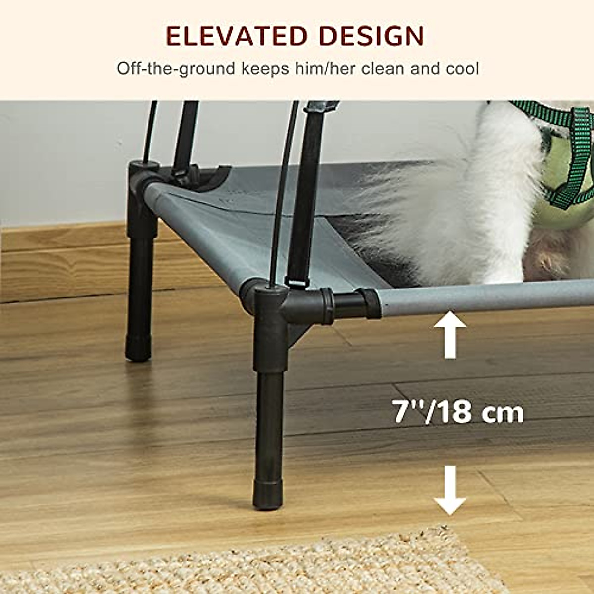 PawHut Elevated Portable Dog Cot Cooling Pet Bed With UV Protection Canopy Shade, 30 inch