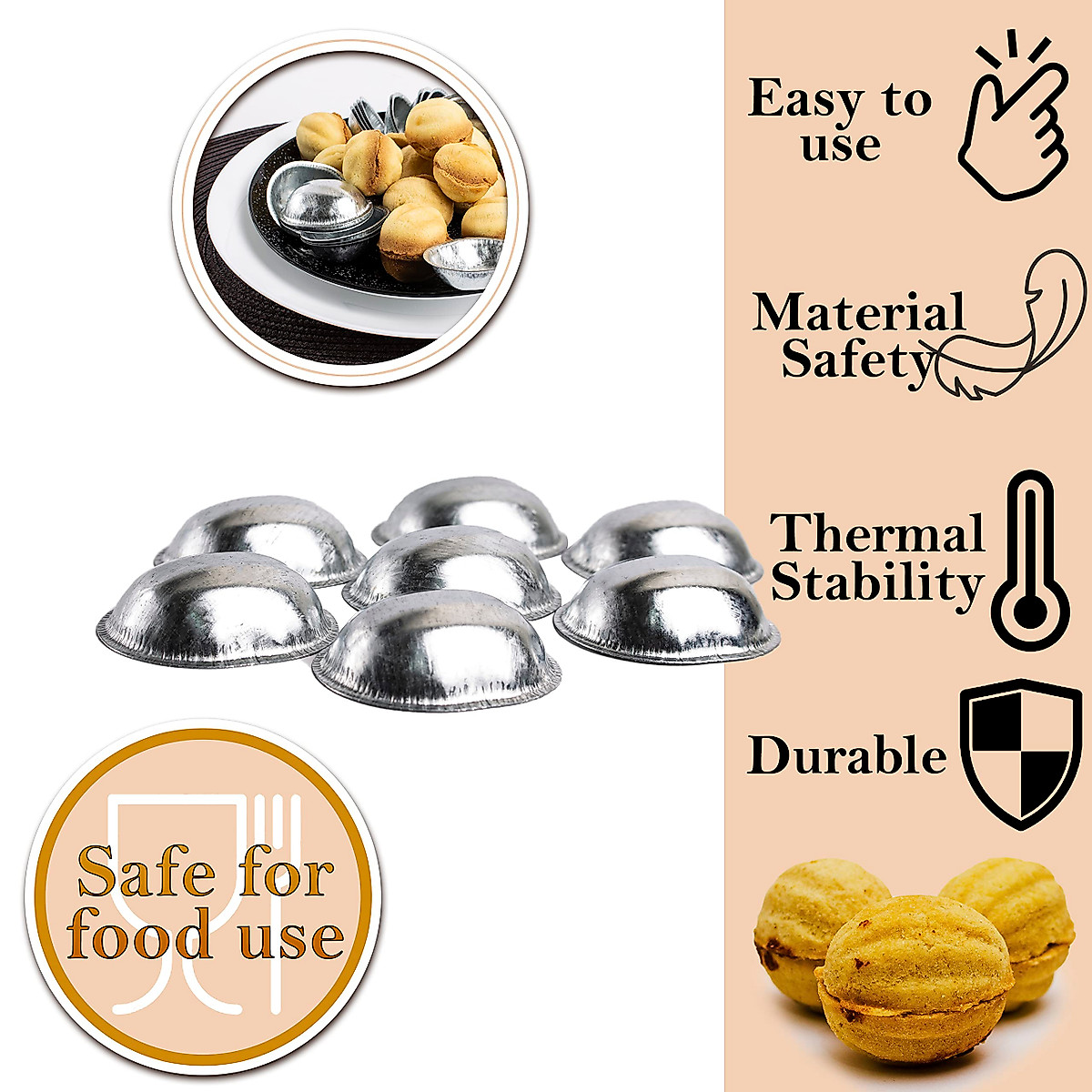 BIOL Lot 60 Oreshki Mold Oven Cookies Maker Oreshnitsa - Cookie Mold Oreshek Cake - Nut Cookie Shaped Molds - Mini Metal Mold Form Nuts for Sweet Russian Nuts Oreshki Molding for Baking