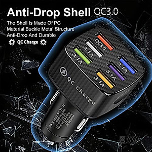 Amiss Car Charger Adapter, 6 USB Multi Port, Fast Charger, Include QC 3.0 and 5 Other Ports, Car Interior Accessories, Fit for iPhone 13/12/11/pro, Samsung Galaxy/Note S10/S9/S8, Android - Black