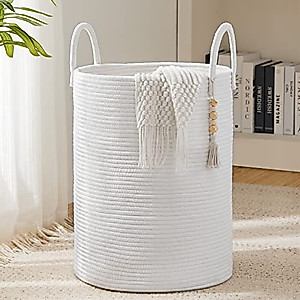 YOUDENOVA Cotton Rope Laundry Hamper Basket, 58L Tall Woven Collapsible Baskets for Blanket Organizing Clothes Hamper for Laundry Room Storage