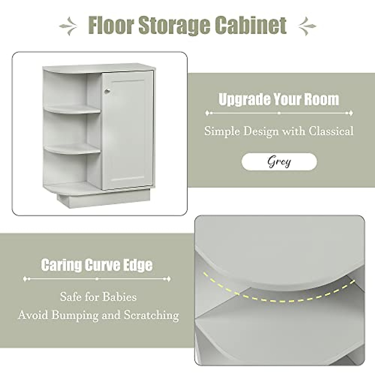 Merax, Gray Storage Corner Cabinet with Door and Adjustable Shelf, Freestanding, Wood