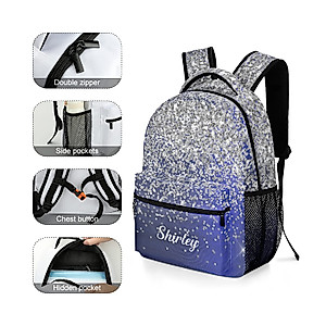 Navy Blue Print Personalized Student Backpack Waterproof Schoolbag Casual Travel Daypack with Name