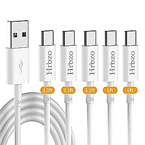 USB C Cable (5Pack 3.3+3.3+3.3+6+6ft), Type C Cable Fast Charging Cable USB-C Charging Cord Compatible with Samsung Galaxy S10 S9 S8, Power Bank, and Other Type c Devices-White