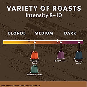 Starbucks by Nespresso, Intense Variety Pack (50-count single serve capsules, 10 of each flavor, compatible with Nespresso Original Line System)