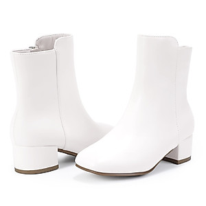 PANDANINJIA Alyssa Girls Fashion Boots Square-Toe Dress Boots Low Heel Ankle Booties with Zipper for Toddler Little Kids Big Kids (White Pu, 2 M US Little Kid)