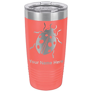 LaserGram 20oz Vacuum Insulated Tumbler Mug, Ladybug, Personalized Engraving Included (Coral)