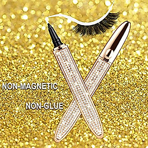 2021 Upgraded Self-adhesive Eyeliner Glue Pen,2 in 1 Eye Liner Pen Diamond Bling Glitter Liquid Eyeliner No Glue, Non Magnetic, Eye Liner for Eye Makeup and Wear Normal False Eyelashes (2021 A)