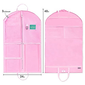 Waterproof Hanging Garment Bag 40 inch Clothes Bag with Gusset, 5 Pockets & Side Zip for Dance Costumes, Sports, Skating, Theatre, Beauty Pageants, Cheer & More by Kendall Country, Cotton Candy Pink