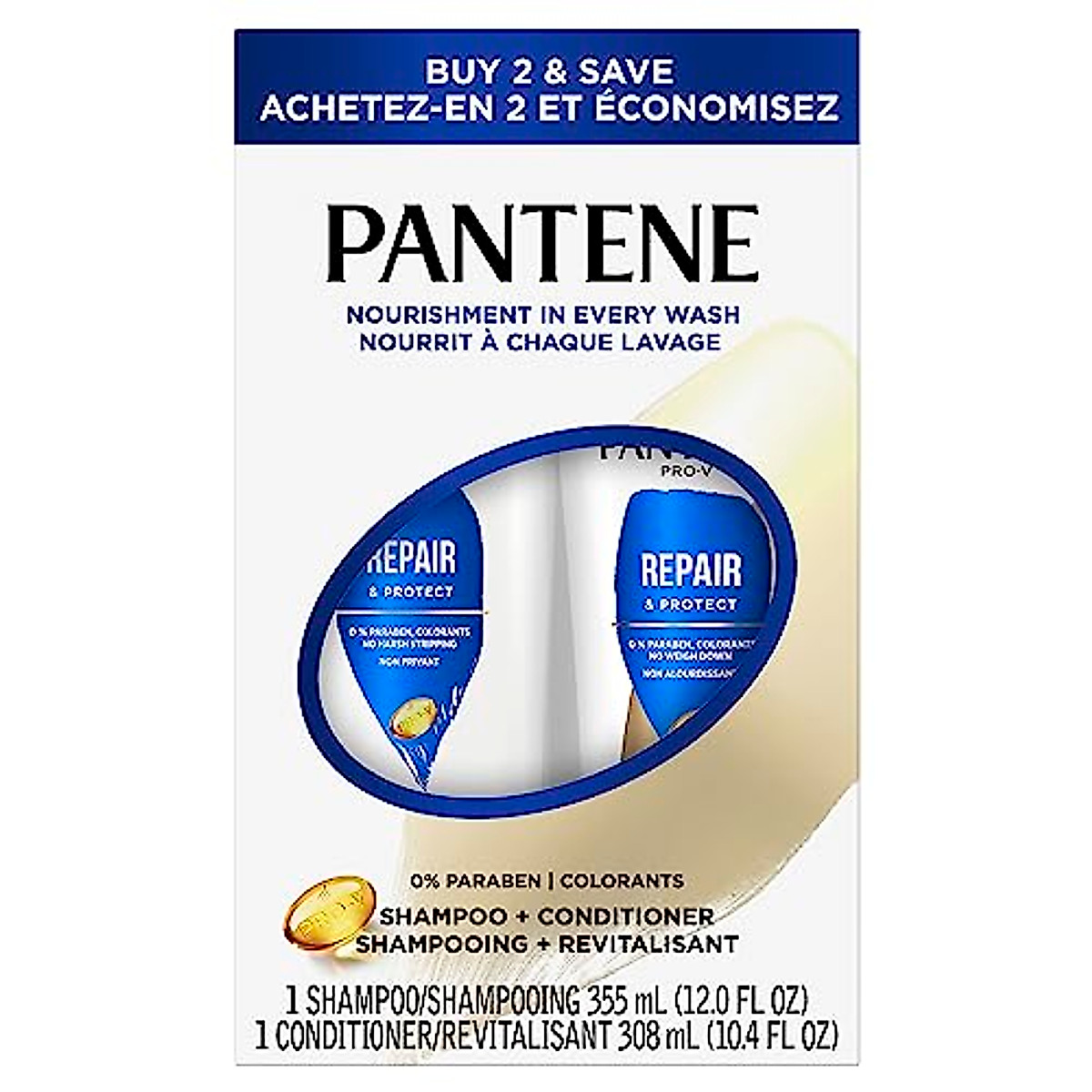 Pantene PRO-V Repair & Protect Shampoo, 12 oz + Conditioner, 10.4 oz