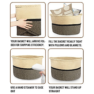 XUELAN Woven XXX-Large Cotton Rope Basket Blanket Basket Baby Laundry Basket Toy Storage Basket Decorative Basket Nursery Hamper Toy Chests & Organizers Plus 3 PCS Washing Mesh Bag（21''x21''x13.6''）