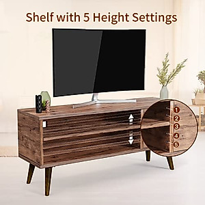 Retro TV Stand with Storage Cabinet for TVs up to 55 inch, TV Console for Media, Mid Century Modern TV Stand & Entertainment Center, Wooden TV Stand for Living Room/Bedroom, Walnut, APRTS01WN