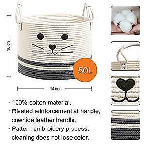 Large Woven Cotton Rope Storage Basket Baby Laundry Basket Blanket Basket with Handles Nursery Cat Basket for Toys Gifts