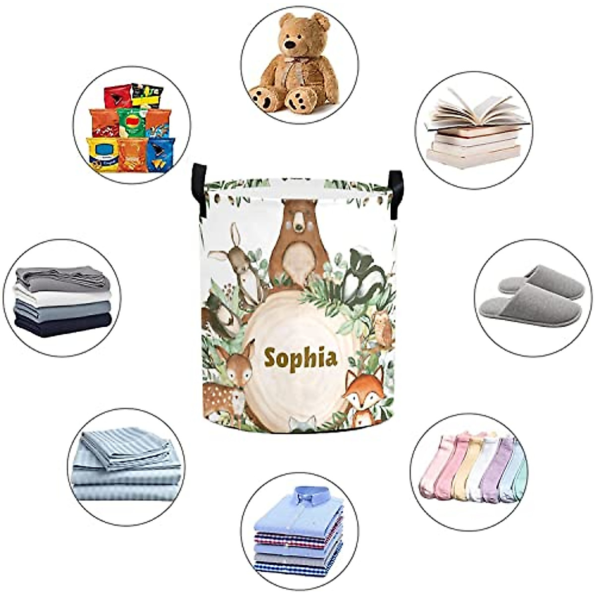 Large Storage Rainbow Colorful Personalized Tall Collapsible Laundry Basket with Name Foldable Hamper for Dirty Cloth Toys