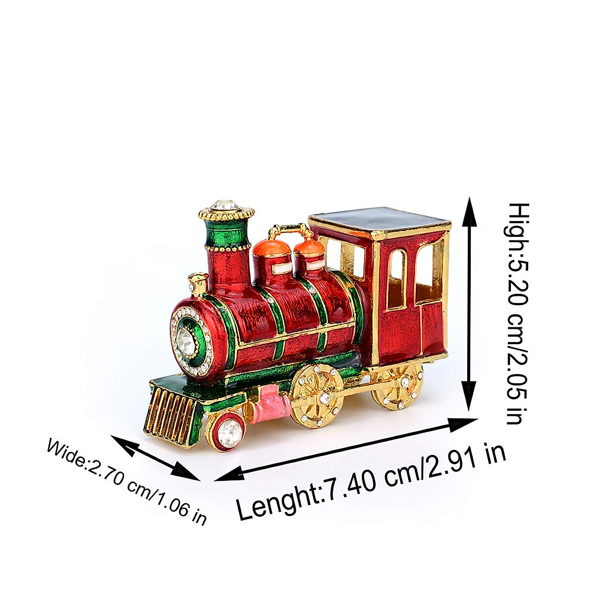 Furuida Mini Steam Train Jewelry Trinket Box Hinged Enameled Crystal Ornaments Gift for Home Decor