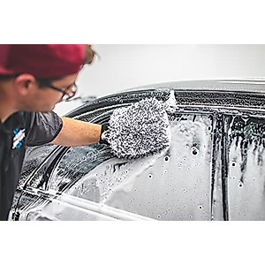 The Rag Company - Cyclone Ultra Wash Mitts - 70/30 'Gauntlet' Blend Korean Microfiber, Foam Padding, Scratch-Free, Lint-Free, Great for Rinseless Washing, 8in x 9in, Blue + Black (2-Pack)