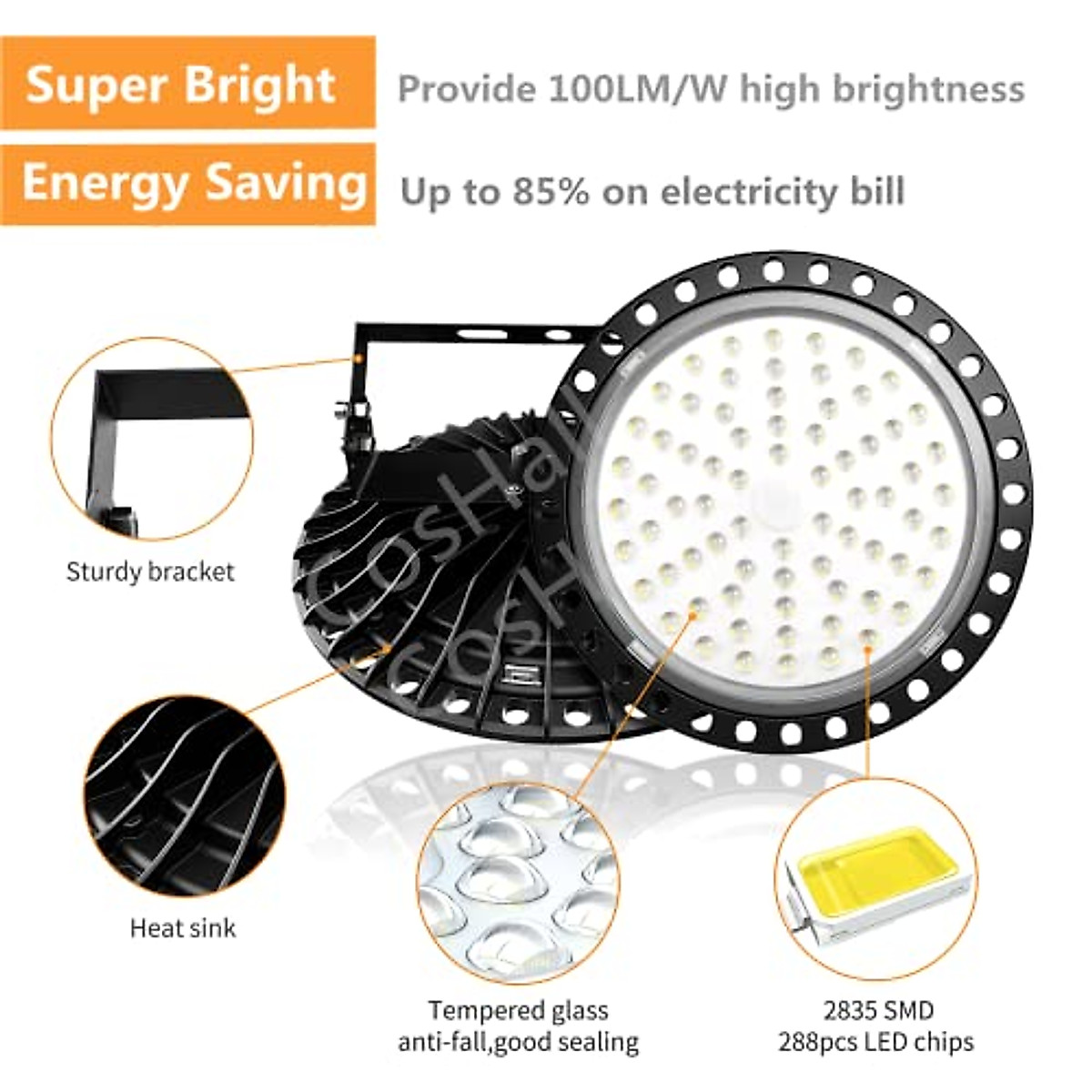 300W UFO LED High Bay Light lamp Factory Warehouse Industrial Lighting 30000 Lumen 6000-6500K IP54 Warehouse LED Lights- High Bay LED Lights- Commercial Bay Lighting for Garage Factory Workshop Gym
