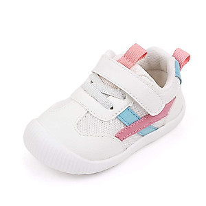 MK MATT KEELY Baby Boys Girls Walking Infant Shoes Cute Cartoon Sneakers Non-Slip First Walkers Sneakers Toddler Shoes,Blue Pink 18-21 Months