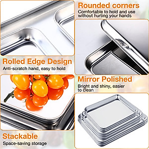 Baking Sheet Set of 6 Stainless Steel Cookie Sheet Baking Pans Set 9/10/12 Inch Baking Tray Bakeware Toaster Oven Pan, Easy Clean and Dishwasher Safe, Silver