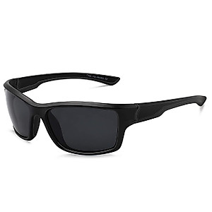 MAXJULI Polarized Sports Sunglasses for Men Women for Running Fishing Driving MJ8014 Black Frame with Grey Len
