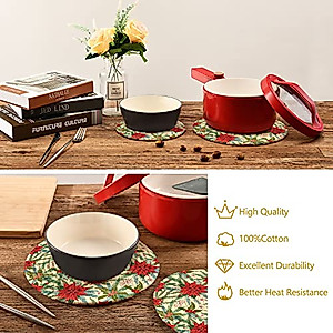 ALAZA Traditional Christmas Plants Beige Trivets for Hot Dishes 2 Pcs,Hot Pad for Kitchen,Trivets for Hot Pots and Pans,Large Coasters Cotton Mat Cooking Potholder Set