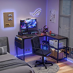 VECELO L Shaped Desk, 47 Inch Computer Gaming Study Writing Table, Home Office Workstation with Storage Shelves & Bag