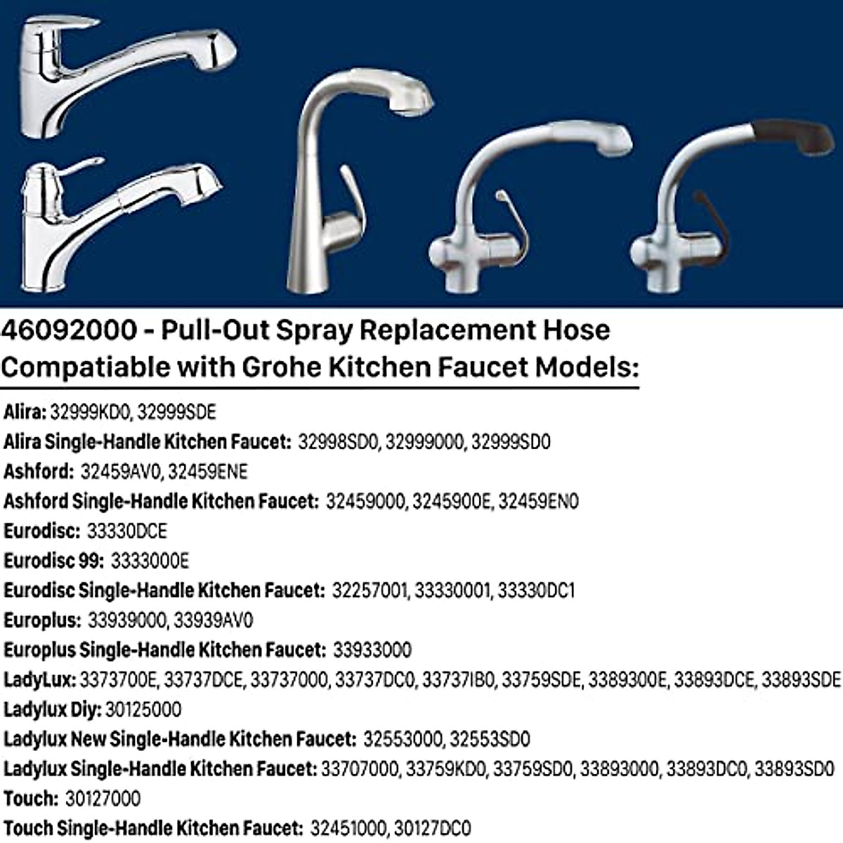 46092000 Kitchen Faucet Hose Replacement Parts, Pull-Out Spray Replacement Hose for Grohe Ladylux Replacement Parts, Alira Sink Faucet Hose By Awelife, 59-inch Starlight Chrome Finish