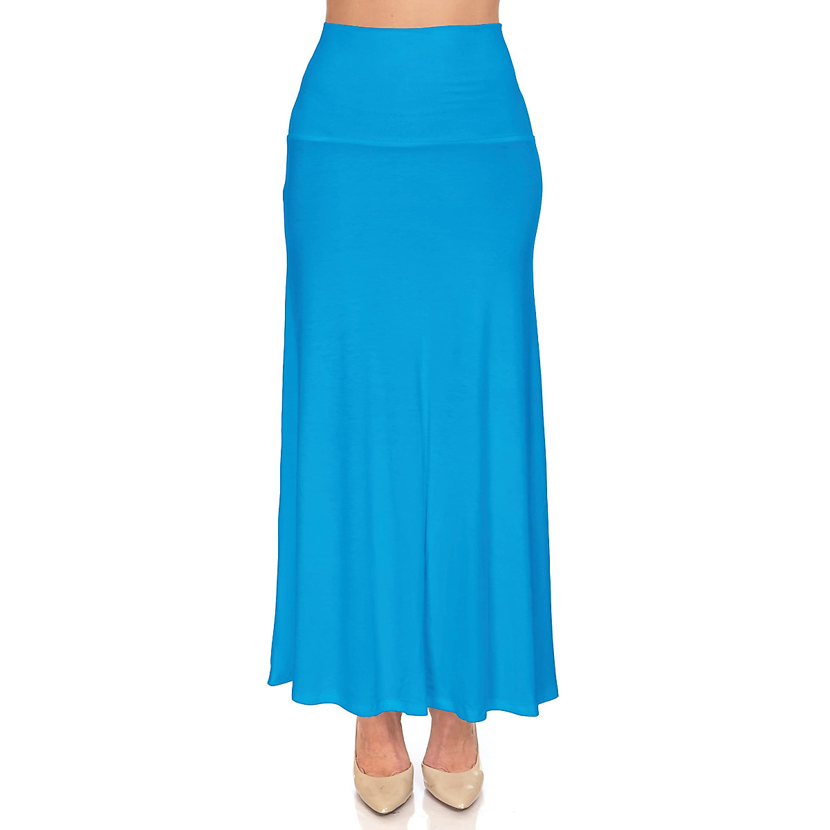 Basic ABC Casual High Waist Floor Length Maxi Skirt, 2X, Baby Blue