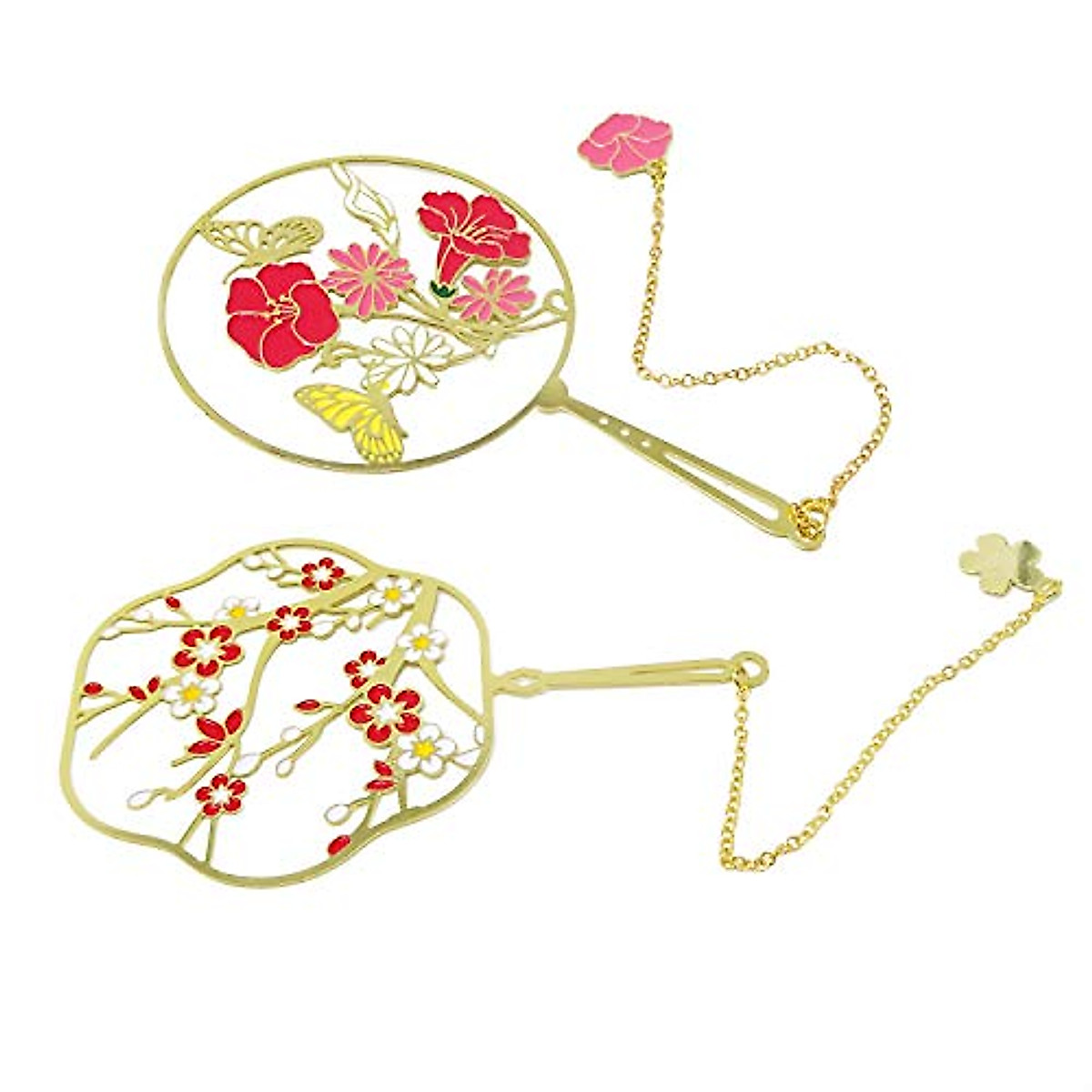 yueton Metal Hollow Bookmarks Plum Blossom Bookmarkers Rose Gold Plated Brass Page Marker with Metal Pendant for Book Lovers 2Pcs