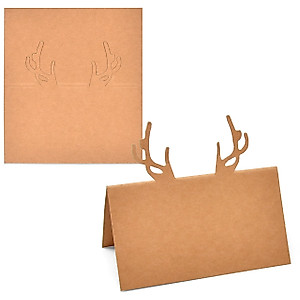 100 Pack Christmas Place Cards Holiday Seating Name Card Die Cut Xmas Reindeer Antlers Table Setting Folded Paper Tent Cards for Winter Dinner Wedding Tables Placement Party Decorations 2" x 3.5"