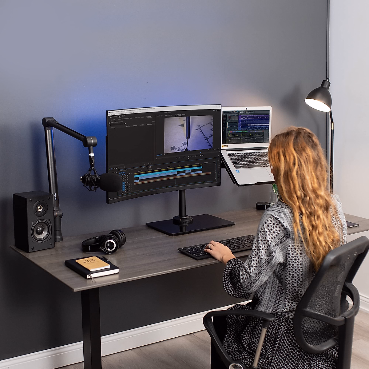 VIVO Free Standing Single Computer Monitor and Laptop Combo Desk Stand with Sleek Glass Base, Fits up to 32 inch Monitors and 17 inch Laptops, Black, STAND-V002FGL