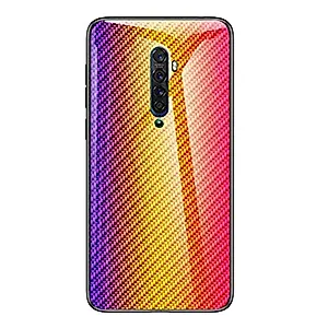 Grandcase Oppo Reno 2 Case,Ultra-Thin Advanced Carbon Fiber Texture Gradient Glass Box Scratch Resistant Tempered Glass Back Cover Case for Oppo Reno 2 6.5" -Gold