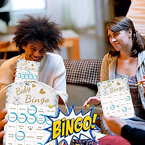 YIFAM Baby Shower Bingo Game Eucalyptus Foliage Edition, 20 Players Bingo Cards for Kids, Reveal Party Games Favors Supplies Decorations Souvenirs Gifts