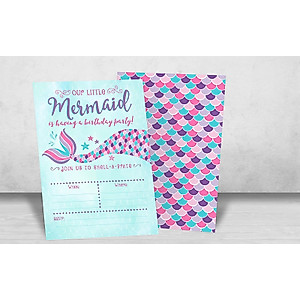 Your Main Event Prints Mermaid Birthday Invitations - Pink and Purple - 20 Fill-In Mermaid Party Invitations - Envelopes Not Included
