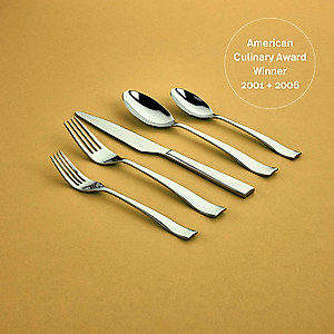 Gourmet Settings 20-Piece Silverware Strand Collection. Polished Stainless Steel Flatware Sets, Service for 4-Kitchen Cutlery Utensils Knife/Fork/Spoons, Dishwasher Safe, silver