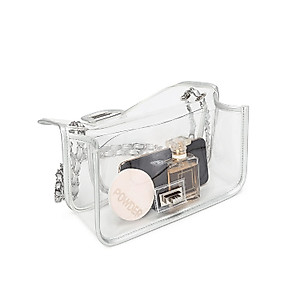 LAM GALLERY Womens PVC Clear Purse Handbag with Chain Stadium Approved Clear Bag See Through Bag for Working and Concert (Silver Silver Large)