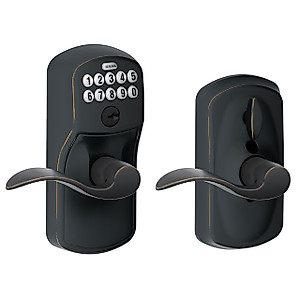 SCHLAGE FE595 PLY 716 Acc Plymouth Keypad Entry with Flex-Lock and Accent Style Levers, Aged Bronze,12 Inch