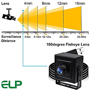 ELP 180degree Fisheye Lens Wide Angle USB Camera 1080P Mini Box Webcam 1080P High Speed UVC USB2.0 PC Camera CMOS OV2710 100fps 60fps 30fps Video Webcam for Computer, Laptop, Jetson Nano