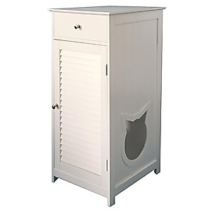 Penn-Plax Cat Walk Furniture: Contemporary Home Cat Litter Enclosure - Storage Drawer, Inner Shelf, and Shutter Style Door - White
