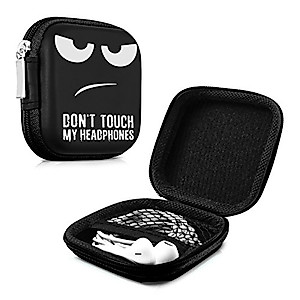 kwmobile Carrying Case for Earphones - Square Design with Zipper for in-Ear Headphones Earbuds - White/Black/Black, Don't Touch My Headphones