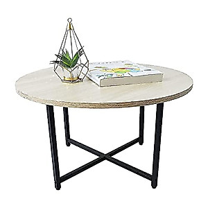 Round Coffee Table, Modern Small Coffee Table Sofa Table Tea Table for Living Room, Office Desk, Balcony, Wood Desktop and Metal Legs, 23.6inch White Oak