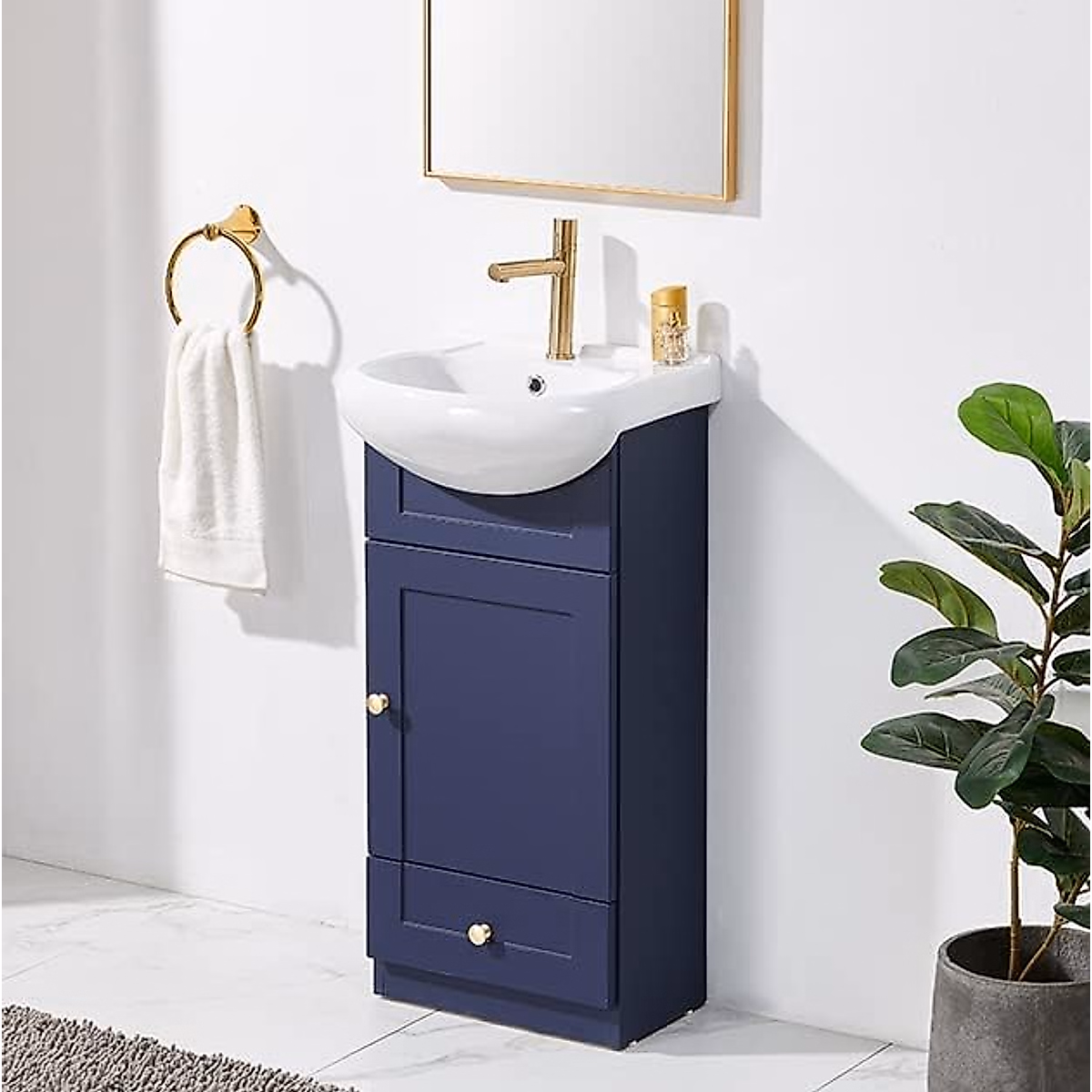 18 Inch Bathroom Vanity with Sink, Small Bathroom Sink Vanity Combo, Blue Bathroom Vanity Cabinet Set, Modern Bath Vanity for Small Space, 1 Door and 1 Drawer