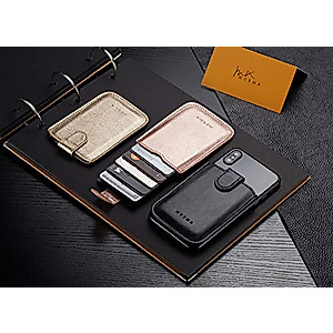 Phone Card Holder RFID Blocking Sleeve, Pu Leather Back Phone Wallet Stick-On Pull up 5 Card Holder Universally Pocket Covers Credit Cards Cash for iPhone/Android/Samsung/All Smartphones(RoseGold)