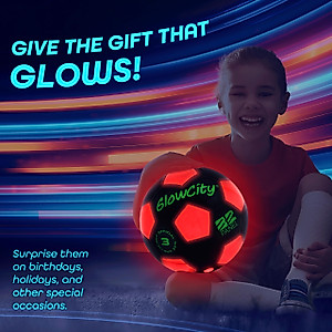 GlowCity Light Up LED Soccer Ball for Kids - Size 3, Black/Red